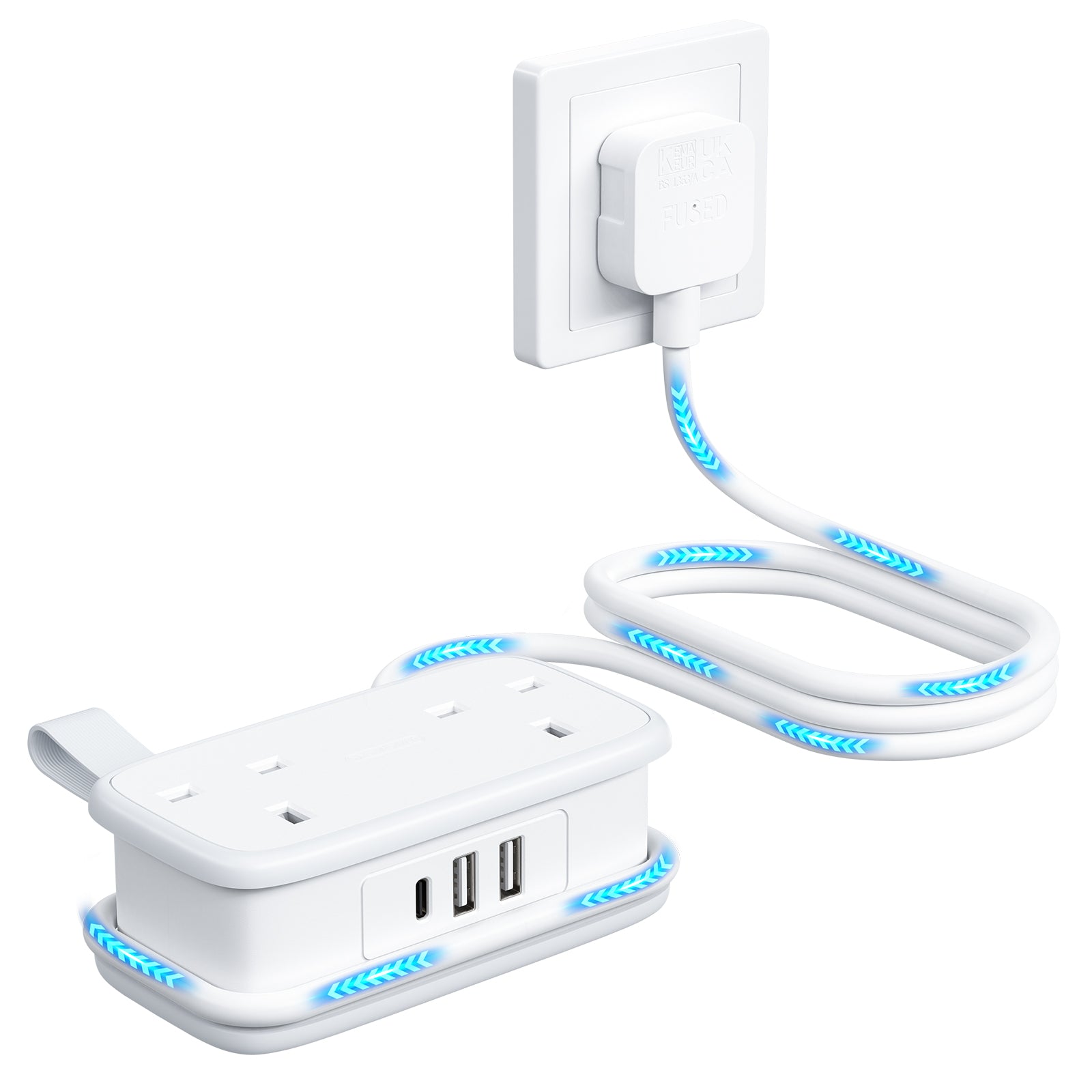 Ntonpower UK Pocket Power Strip 2 Outlets 2 USB-A 1 USB-C Travel & Hot