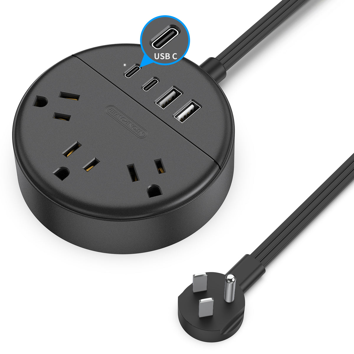 Ntonpower New Dot Power Strip 3 Outlets 2 USB-A 2 USB-C Small&Travel