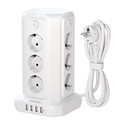 Ntonpower EU Surge Protection Power Strip Tower 12 Outlets 4 USB 1080J