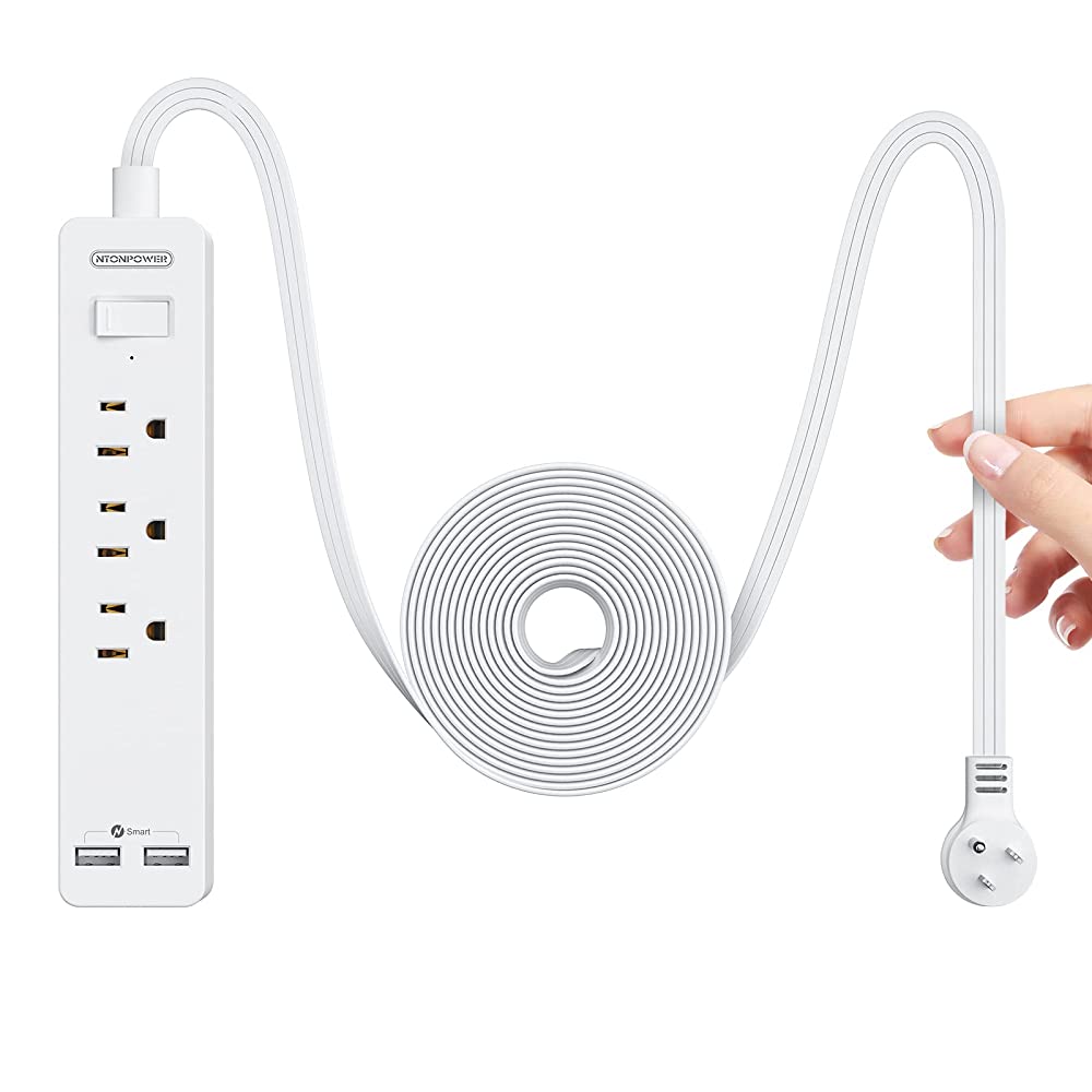Ntonpower Power Strip 3 Outlets 2 USB Flat Cord